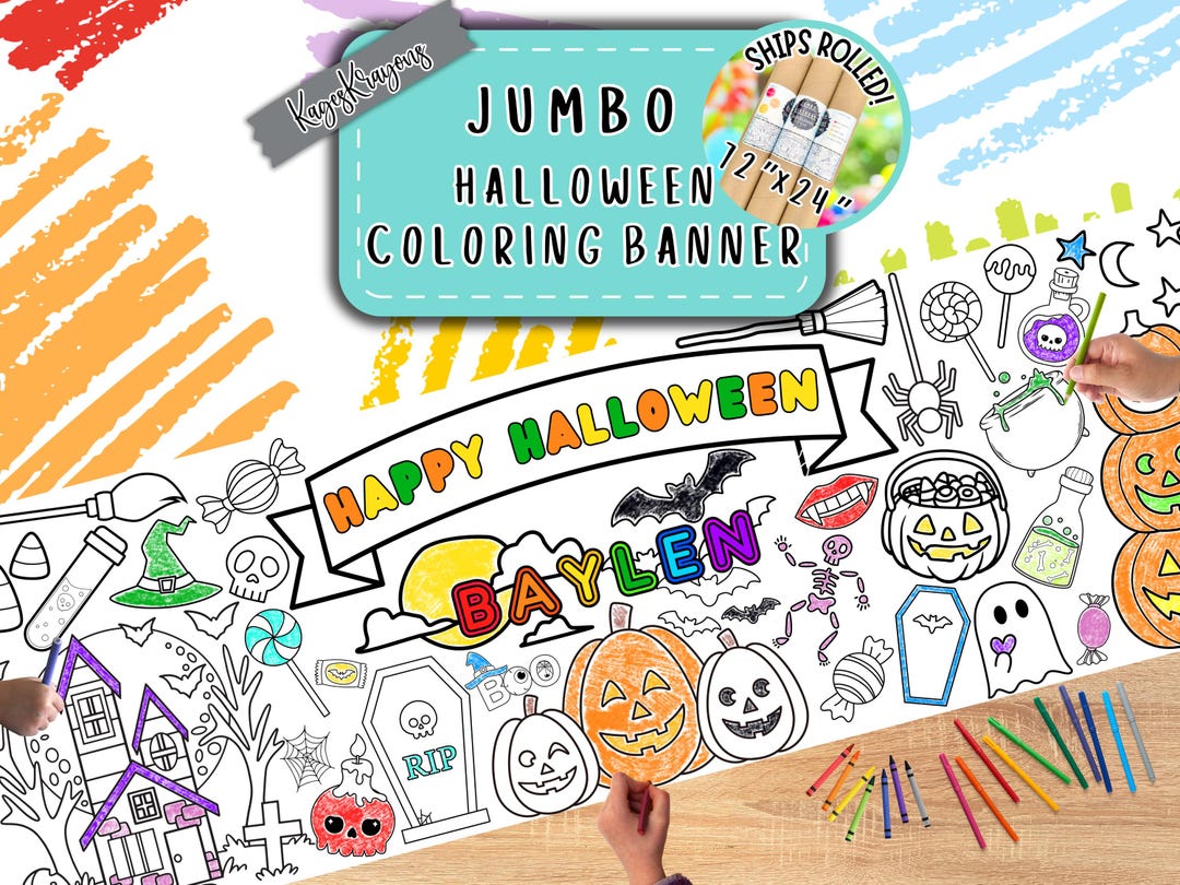 Halloween Coloring Page Banner – Giant 6ft Party Table Runner, Kids ...