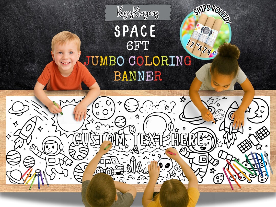 Outer Space Coloring Page Banner - Personalized Coloring Poster - Kids ...