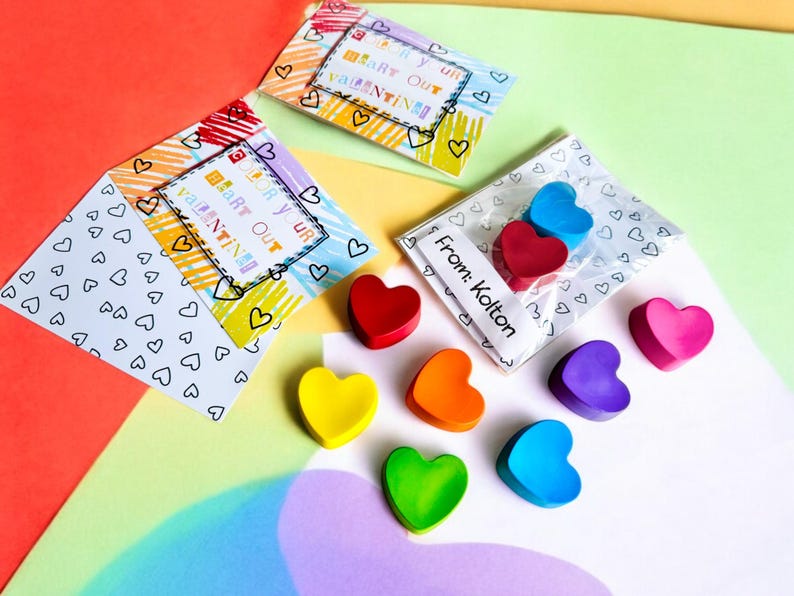 Kids Valentine's Day Heart Crayons - School Class Valentine's Day Cards ...