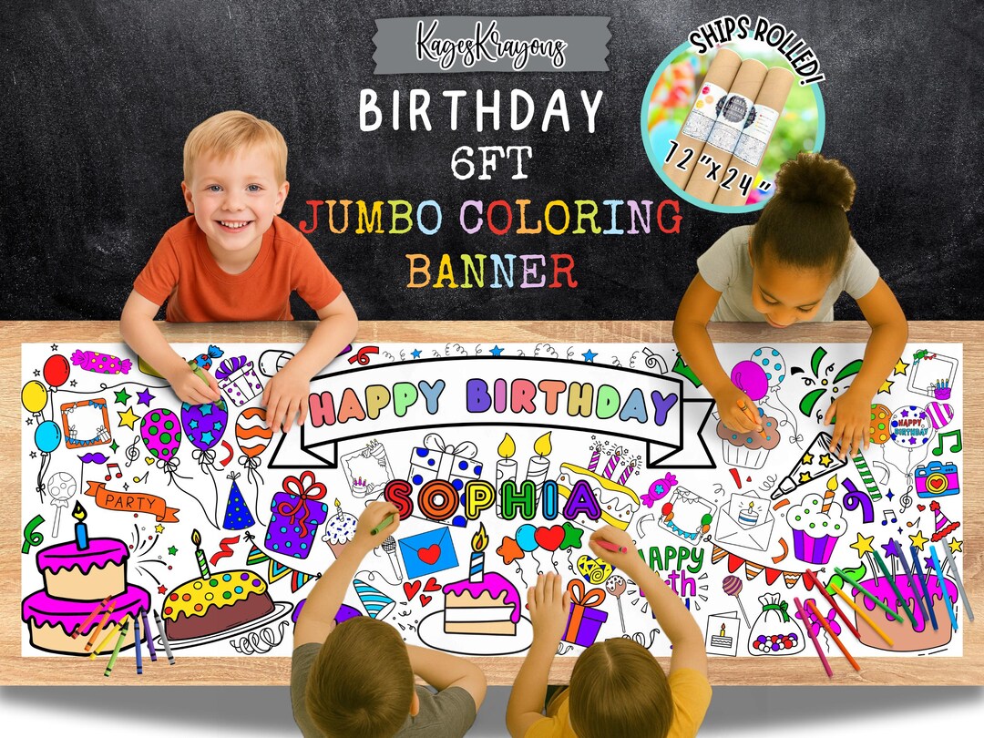 JUMBO Birthday Coloring Page Banner - Coloring Poster - Personalized ...