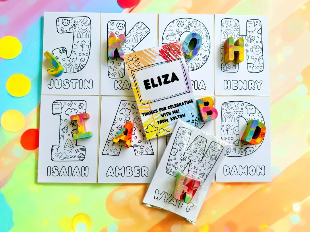 Kids Birthday Party Favors - Name Initial Crayons - Kids Party Favors ...