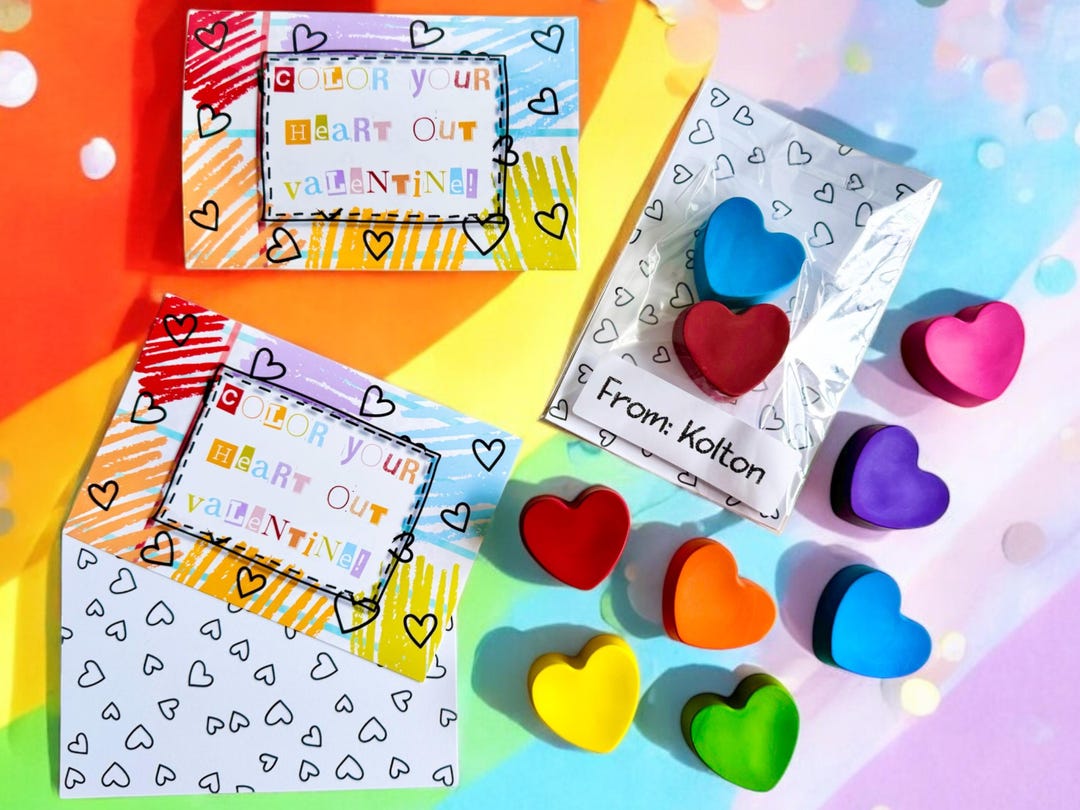 Kids Valentine's Day Heart Crayons - School Class Valentine's Day Cards ...