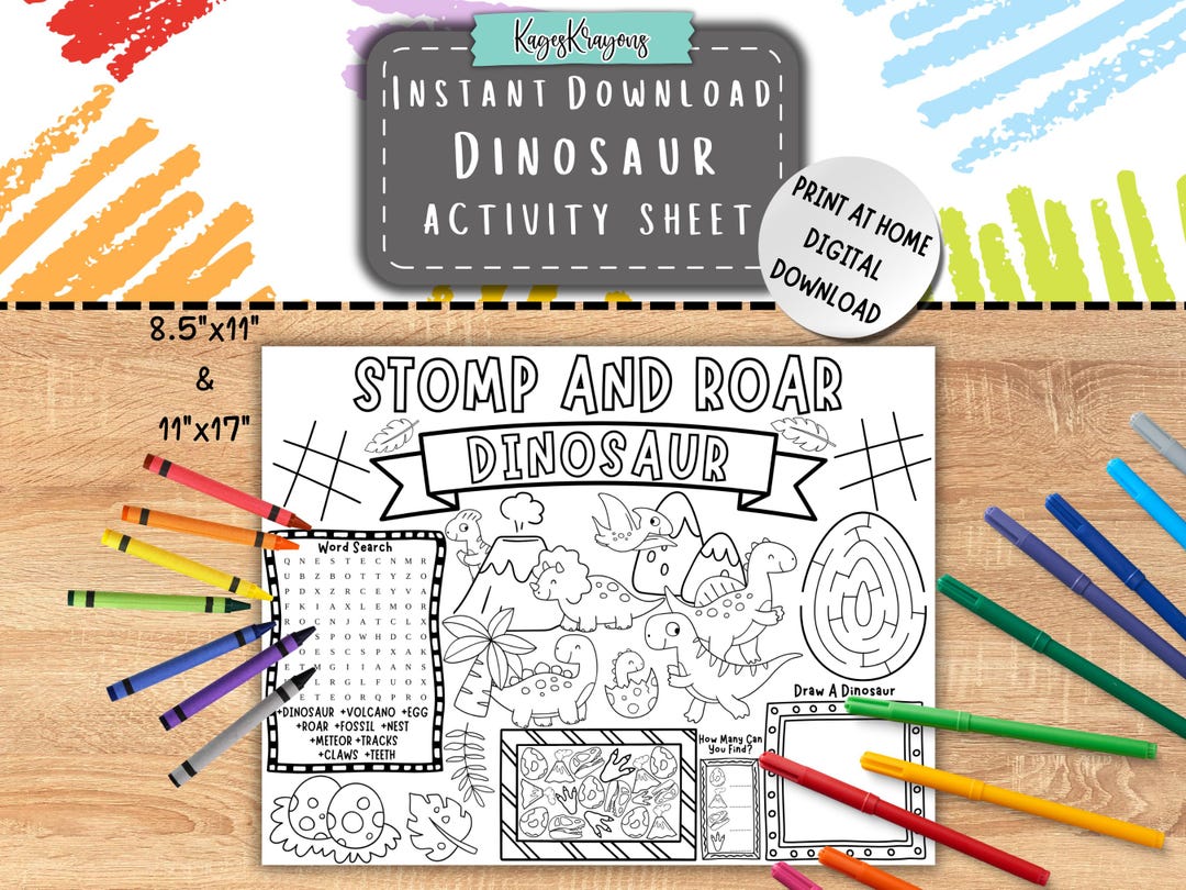 Dinosaur Activity Coloring Page – Kids Table Activity Placemat ...