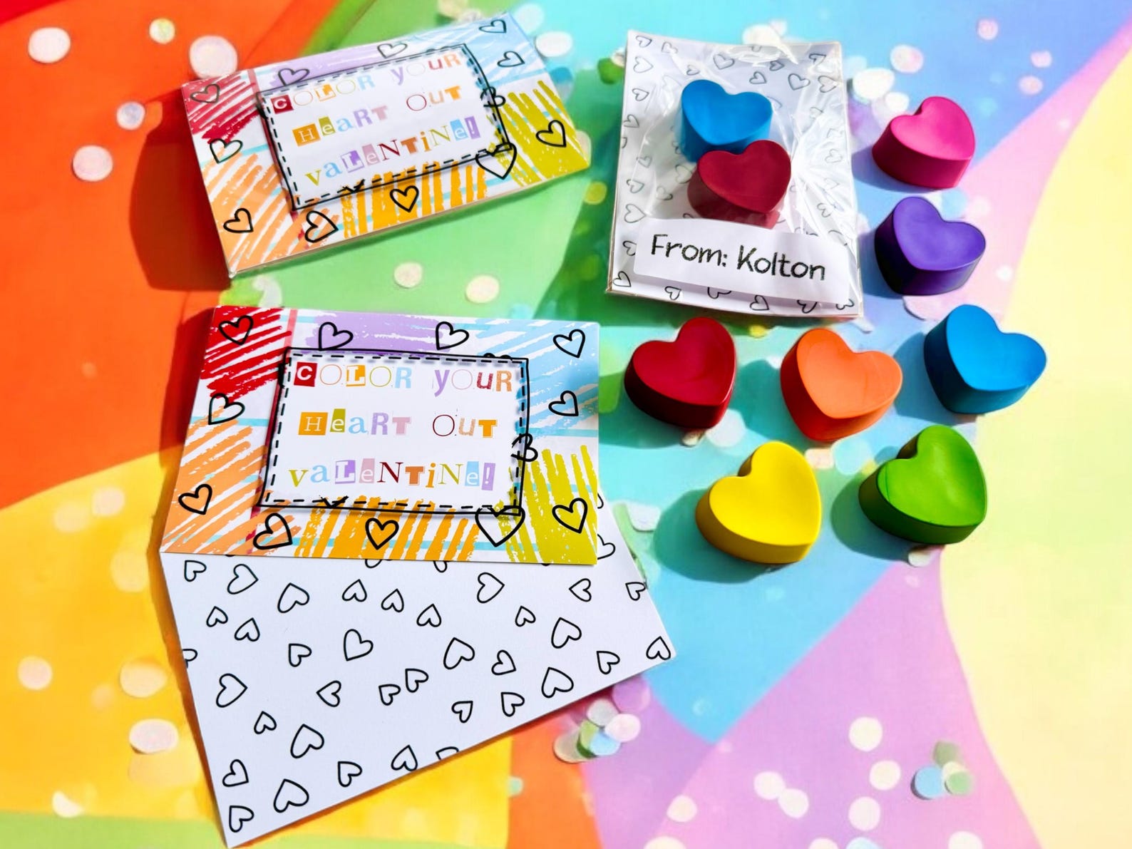 Kids Valentine's Day Heart Crayons - School Class Valentine's Day Cards ...