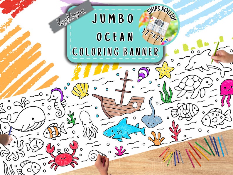 Ocean Adventure Coloring Page Banner - Personalized Coloring Poster ...