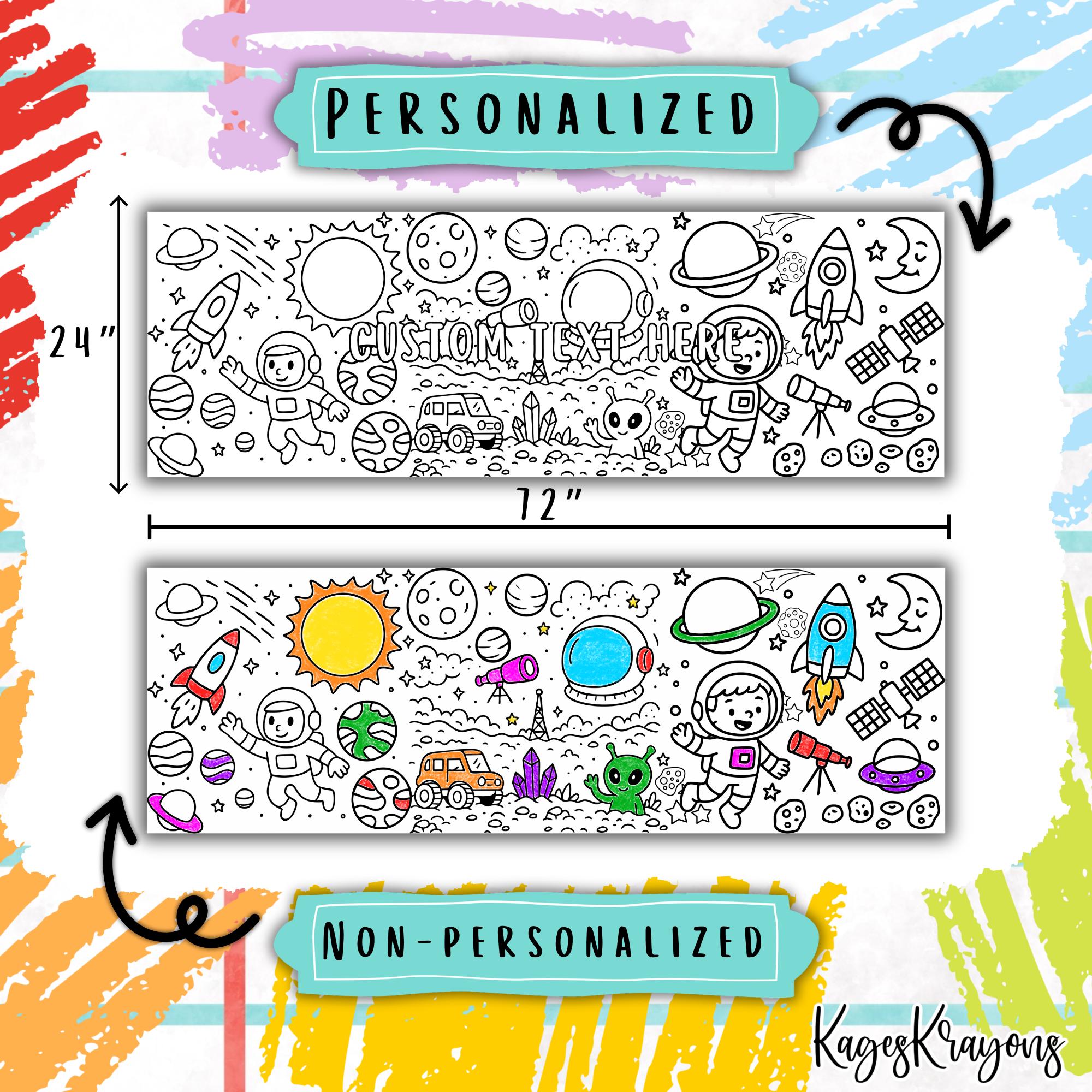 Outer Space Coloring Page Banner - Personalized Coloring Poster - Kids ...