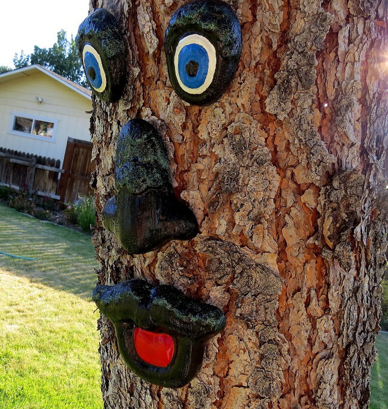 Tree Face Concrete Tree Face Hand Painted Tree Face Fence - Etsy