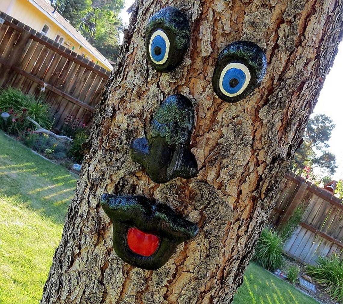 Tree Face Concrete Tree Face Hand Painted Tree Face Fence - Etsy Canada