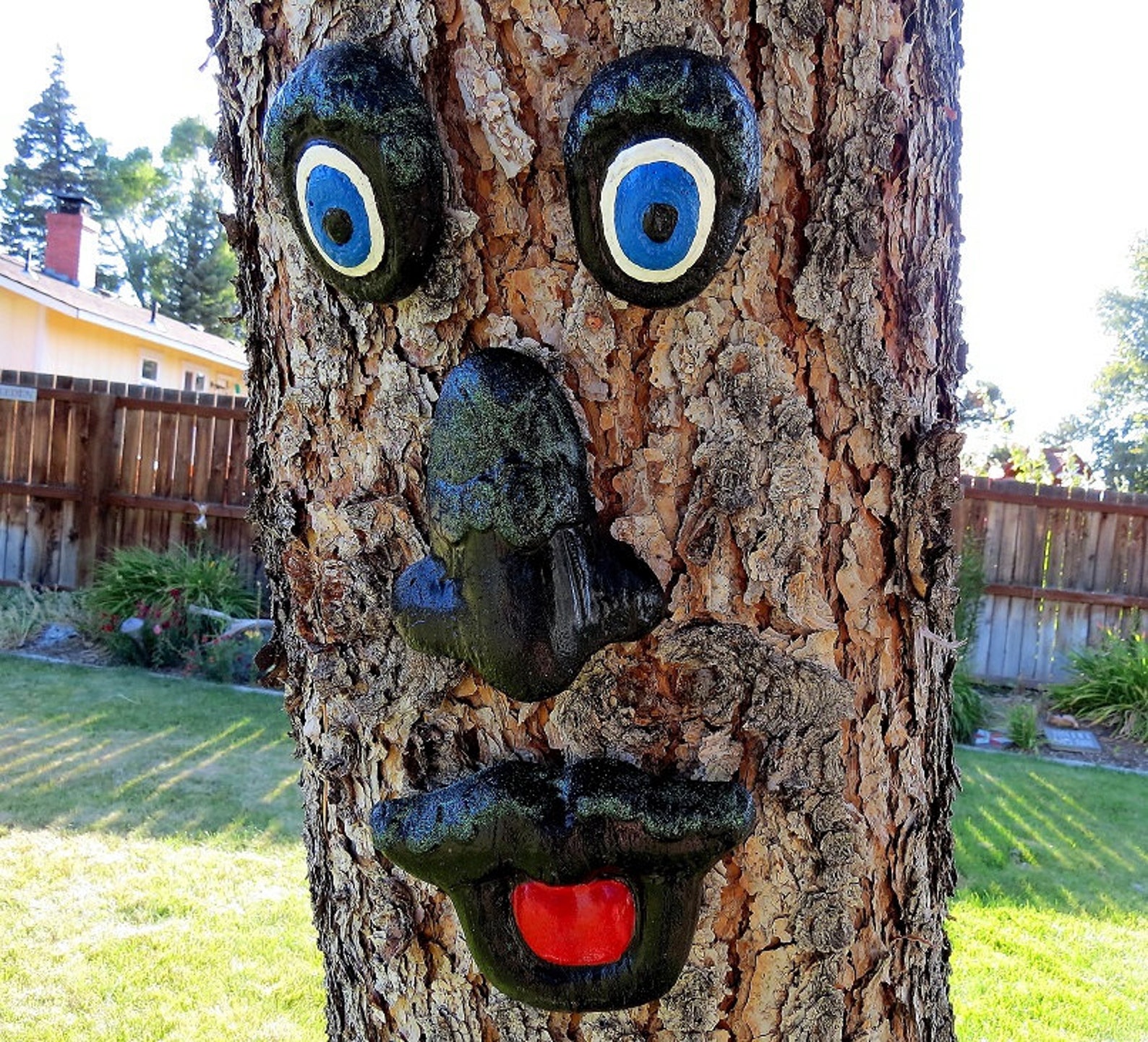Tree Face Concrete Tree Face Hand Painted Tree Face Fence - Etsy