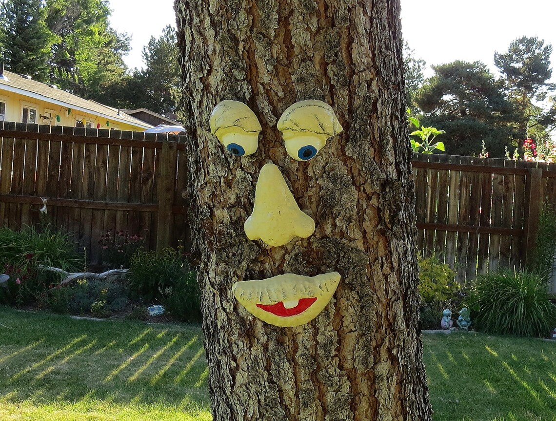 Tree Face Concrete Tree Face Hand Painted Tree Face Fence - Etsy