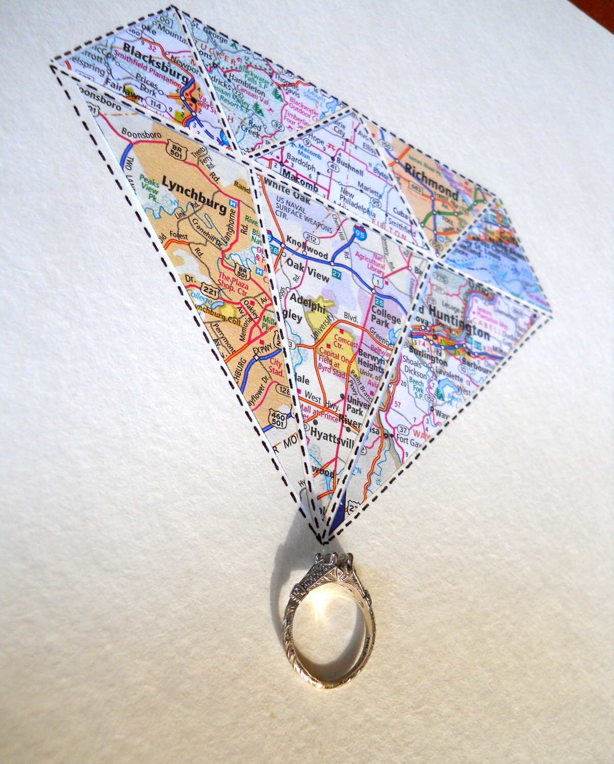 Engagement Gift Map Anniversary Map Gift Diamond Design | Etsy
