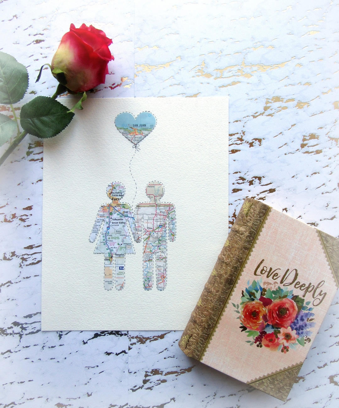 1 Year Together Gift, One Year Anniversary Gift, Paper Anniversary, Map ...