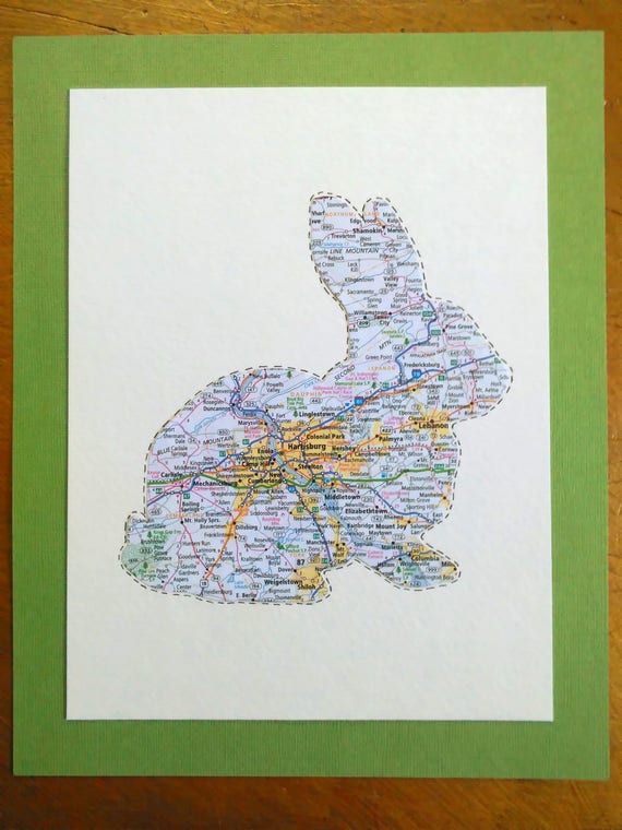 Woodland Nursery Rabbit Map Art Bunny Art Baby Shower Map