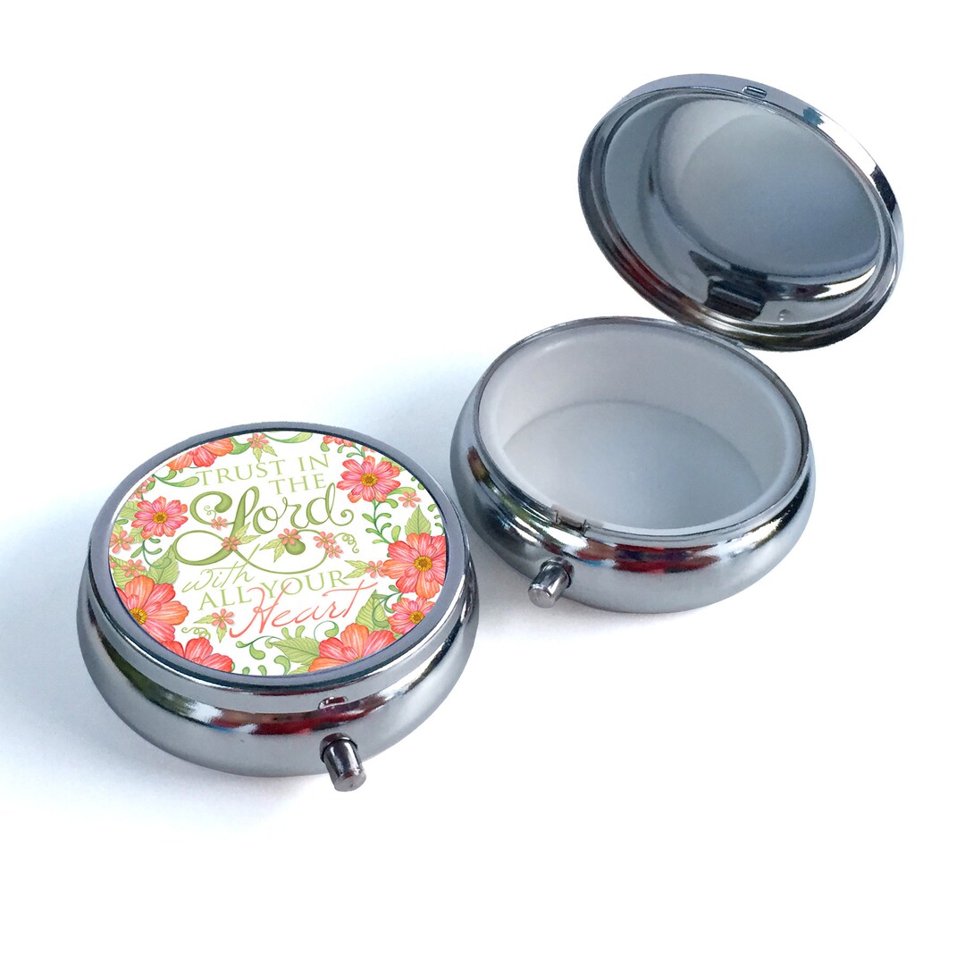 Pill Box Trust in the Lord, Vitamin Box, Personalized Pill Box, Floral ...