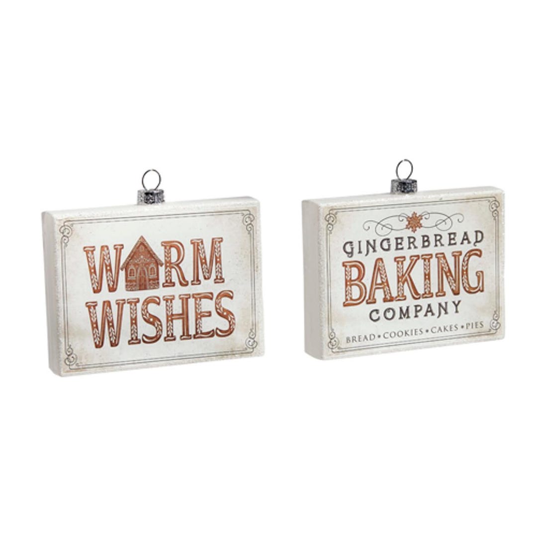 Raz 4.75" Gingerbread Baking Company Sign Glass Christmas Ornament ...