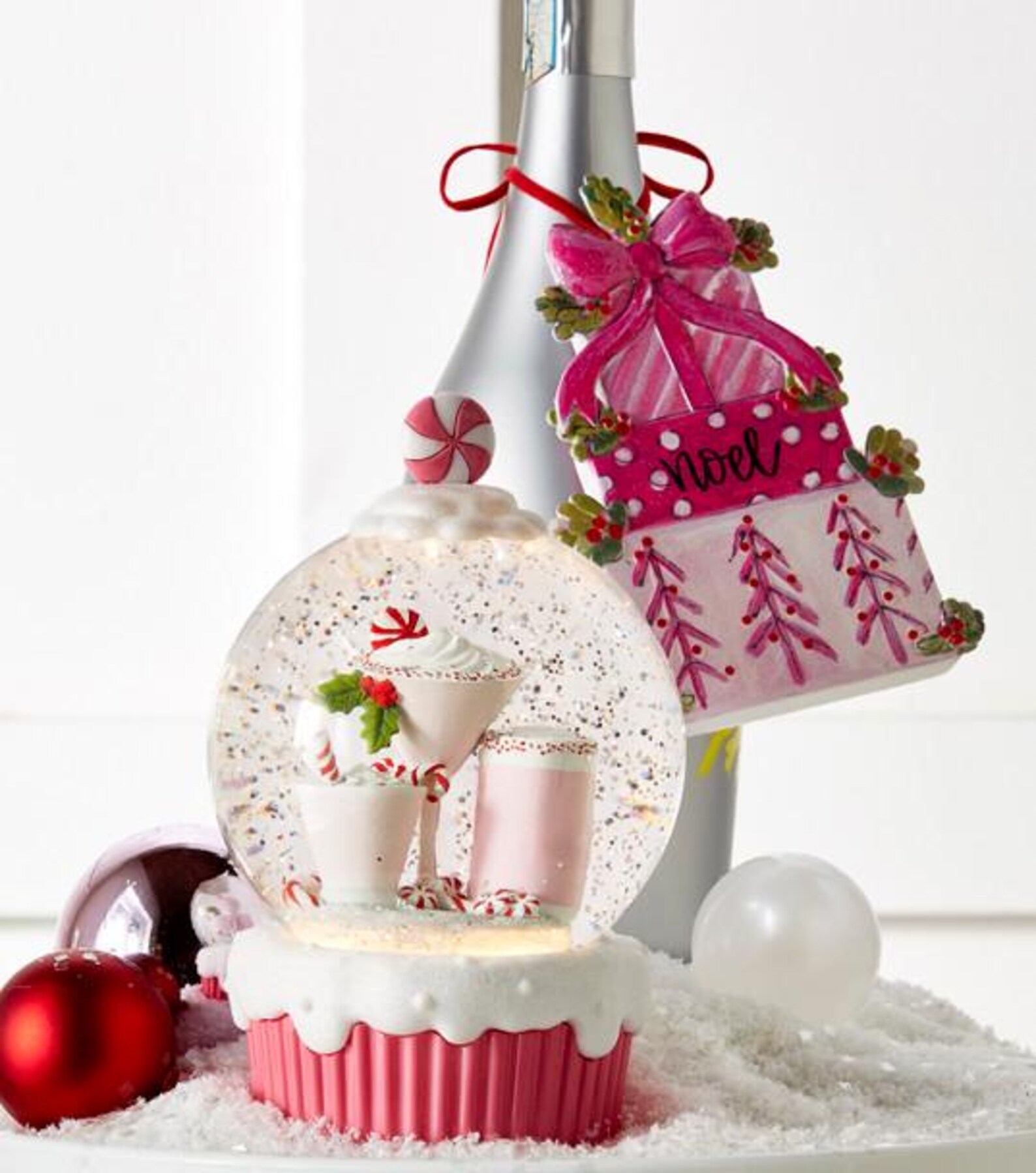 Raz 5" Snow Globe Lighted Peppermint Cocktail Cupcake With Swirling ...