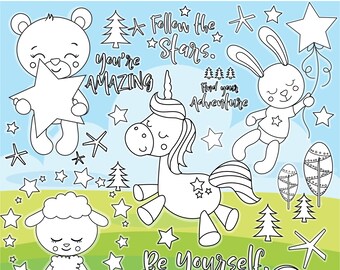 Unicorn Black Lines - Etsy