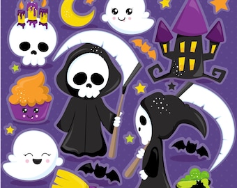 Cute Halloween Grim Reaper Clipart Bundle 67 High-res 300 - Etsy