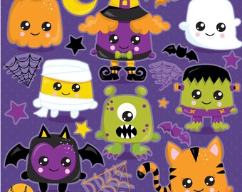 Pastel Halloween Cute Clipart Watercolor Halloween Cute - Etsy