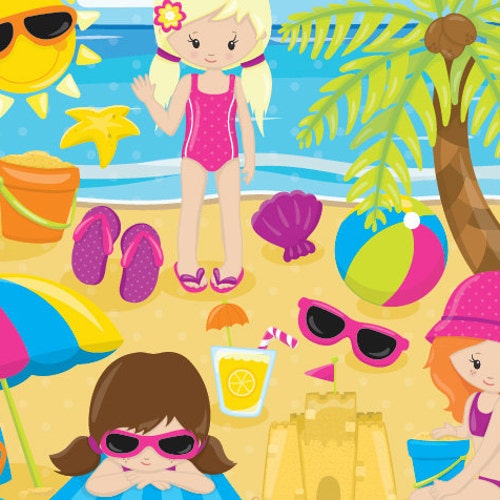 Pool Party Girls Clipart Commercial Use Kids Vector Graphics - Etsy