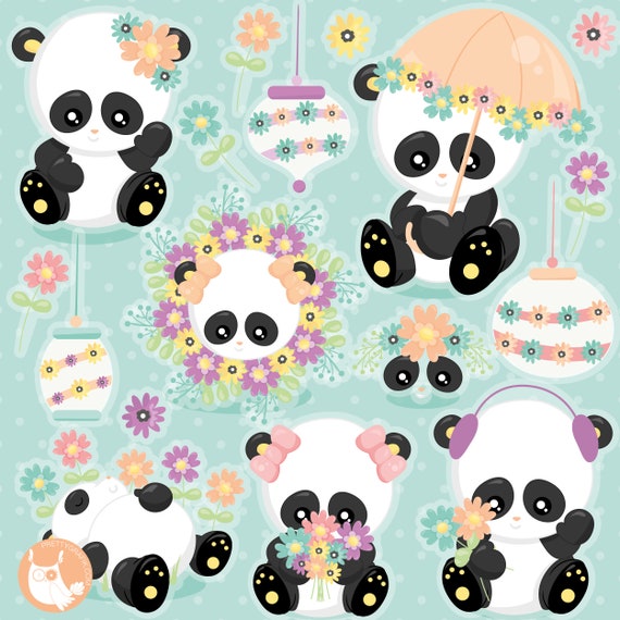 Spring Panda, clipart, clipart commercial use, vector graphics, clip ...