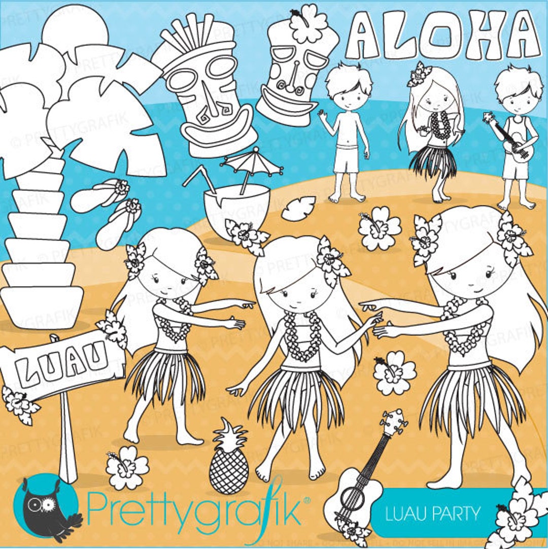 Luau Party Stamps Commercial Use, Vector Graphics, Digital Clip Art ...
