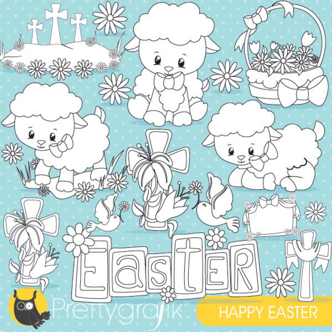 Easter Lamb Stamps Digital Stamp Commercial Use, Vector Graphics ...