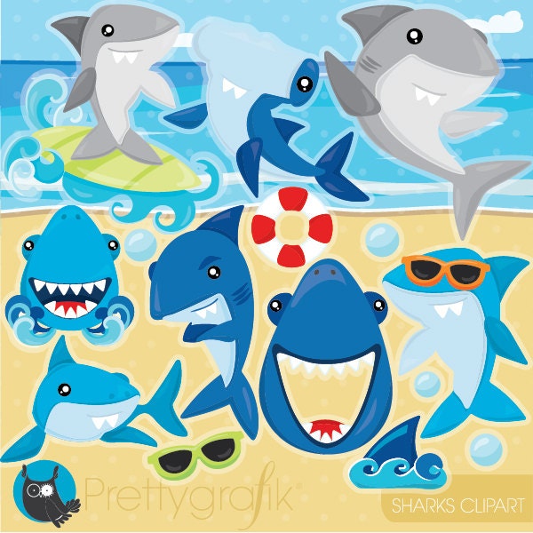 Shark Clipart Sharks Commercial Use Shark Vector Graphics - Etsy