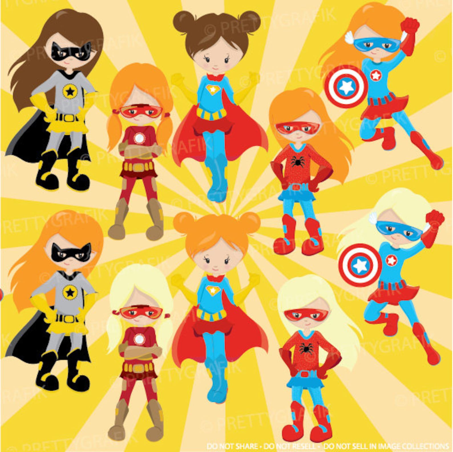 Superhero Girls Clipart Commercial Use Superhero Kids Vector - Etsy