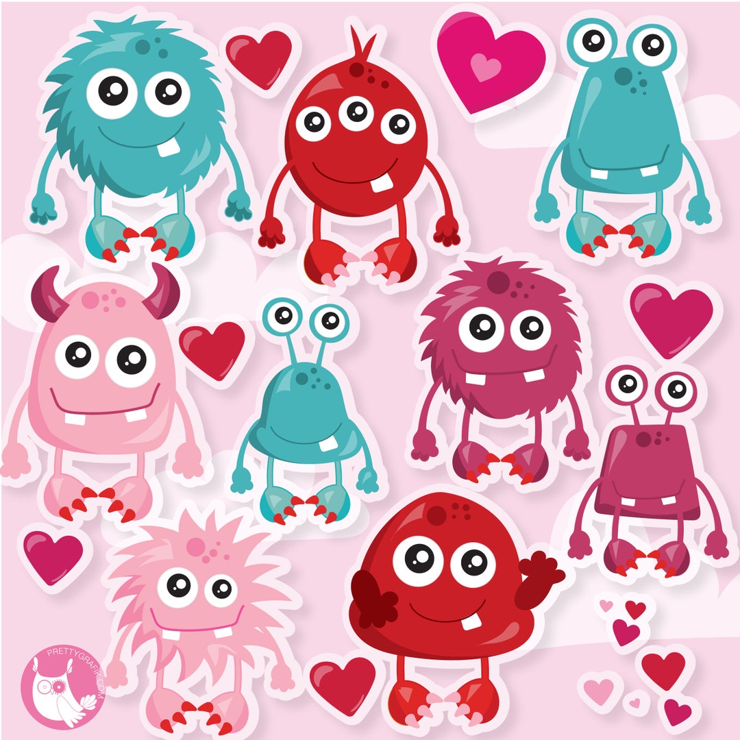 Valentine Monsters Clipart Commercial Use, Vector Graphics, Digital ...