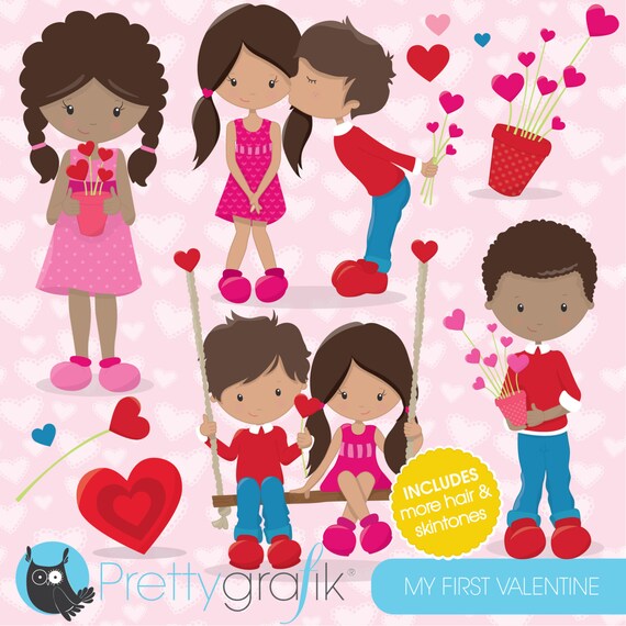 Valentine Kids Clipart Commercial Use Valentine Vector - Etsy