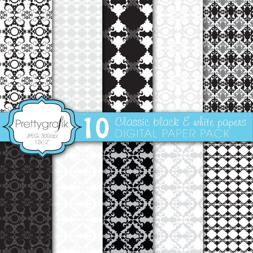 Damask Black and White Digital Scrapbook Papers Set Black - Etsy