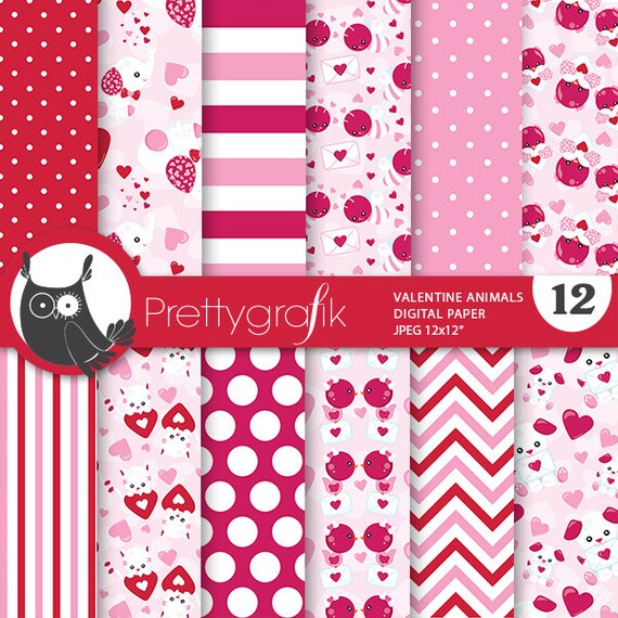 Valentine Animals Digital Paper Commercial Use Valentine - Etsy