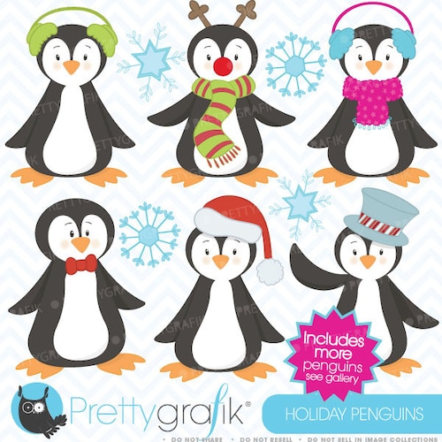Christmas Penguin Clipart Clipart Commercial Use Vector - Etsy