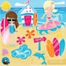 Surfer Girl Digital Stamp Commercial Use, Vector Graphics, Digital ...