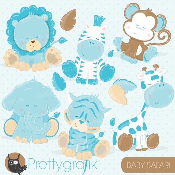 Baby Safari Animals clipart commercial use, blue baby animals vector ...