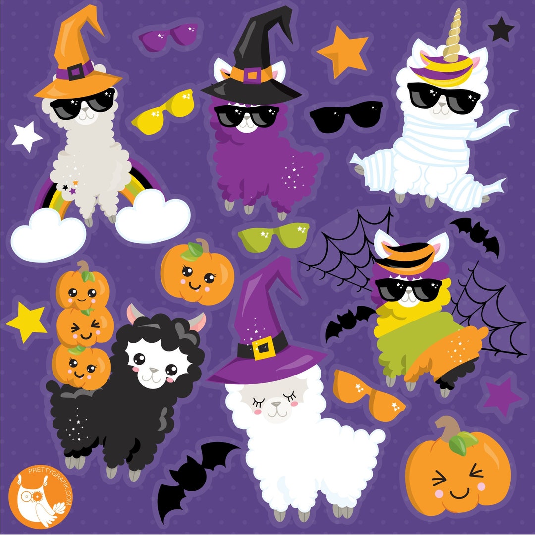 Halloween Llama Clipart Commercial Use, Llama Clipart Vector Graphics ...