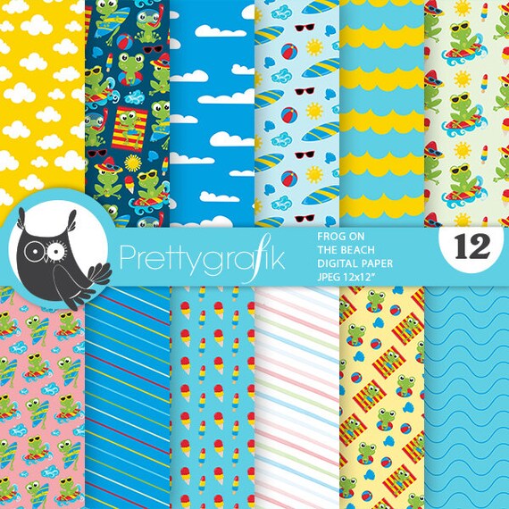 Frog on the beach, patterns, commercial use, scrapbook papers ...