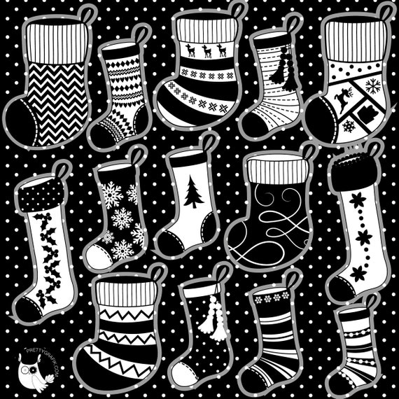 Christmas B&W Stockings, clipart, clipart commercial use, vector ...