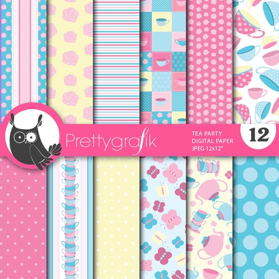 Tea party digital paper, commercial use, scrapbook patterns, background ...