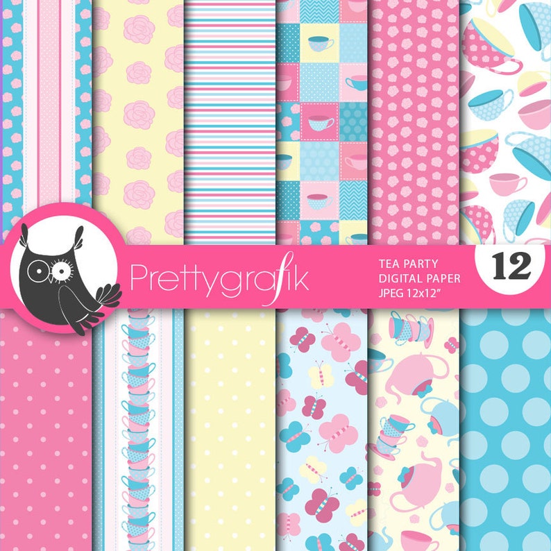 Tea Party Digital Paper Commercial Use Scrapbook Patterns - Etsy
