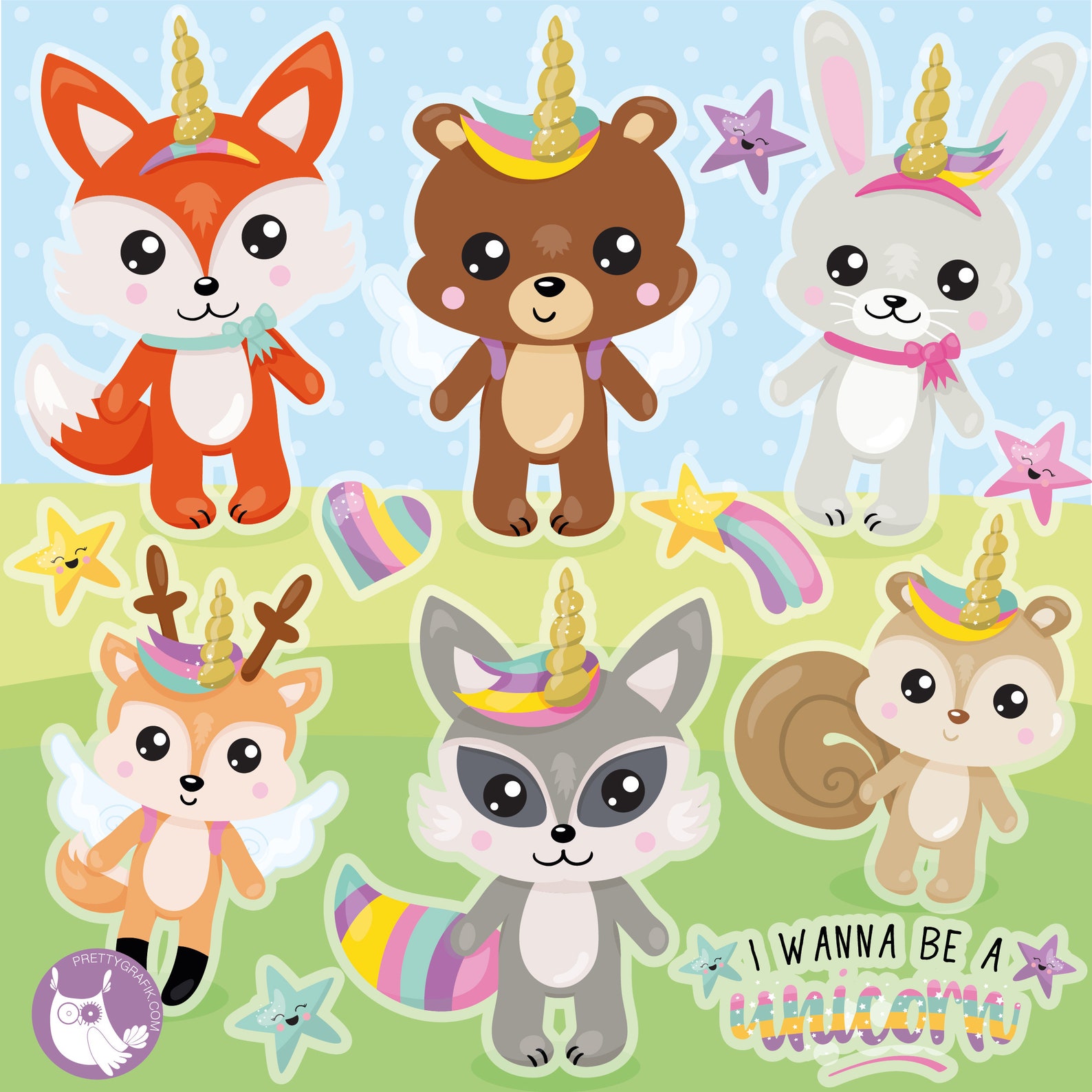 Unicorn Animals Wannabes Clipart Clipart Commercial Use - Etsy
