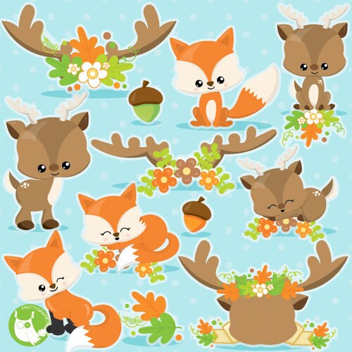 Woodland Animals Clipart Commercial Use Vector Graphics - Etsy