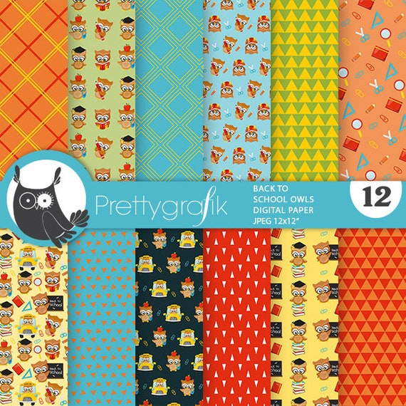 Back to school owl, patterns, commercial use, scrapbook papers ...