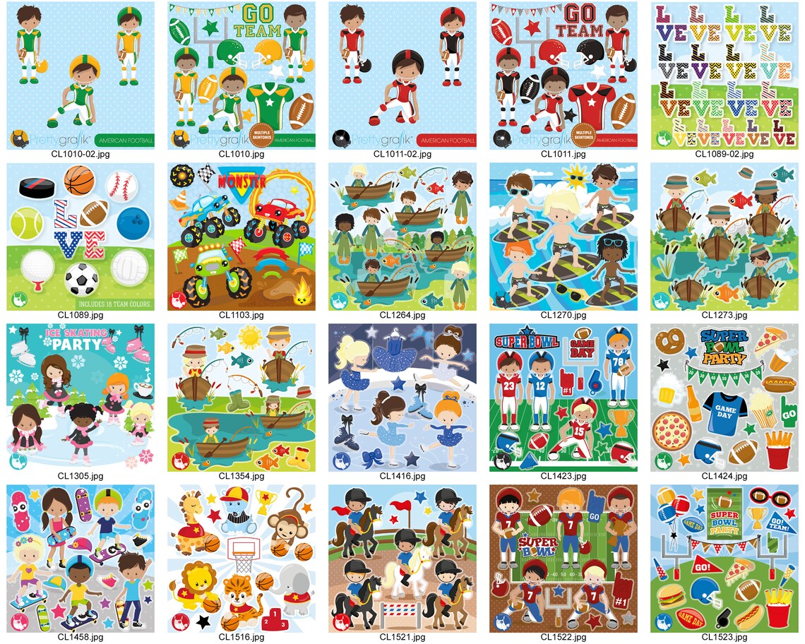 Sports BUNDLE Graphic Set Clipart Commercial Use Fantasy - Etsy