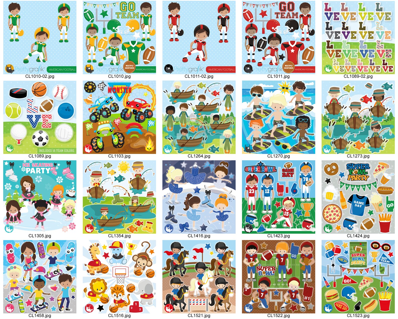 Sports BUNDLE Graphic Set Clipart Commercial Use Fantasy - Etsy