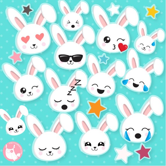 Kawaii bunny rabbits clipart, clipart commercial use, vector graphics ...