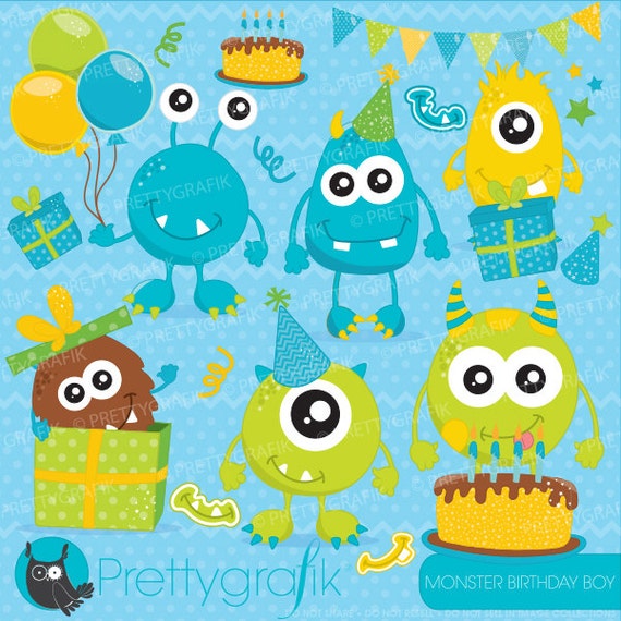 Birthday monster boys, clipart commercial use, vector graphics, digital ...