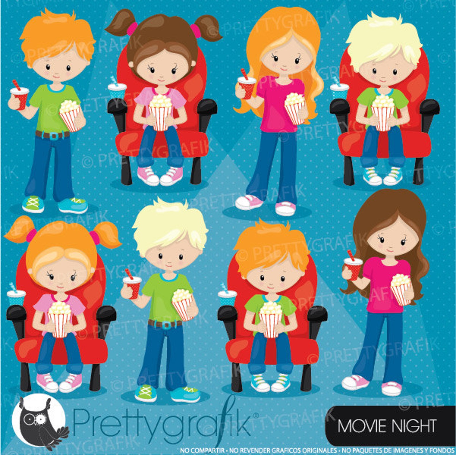 Movie Night Clipart Clipart Commercial Use Vector Graphics - Etsy