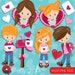 Valentine Clipart Kids Commercial Use, Valentine Kids Clipart, Vector ...